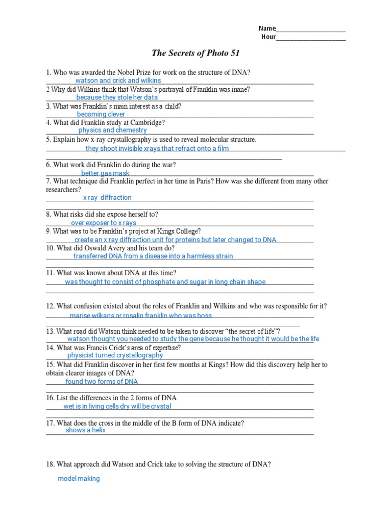 Kami Export - The Secrets of Photo 51 Video Questions | PDF | Biology ...