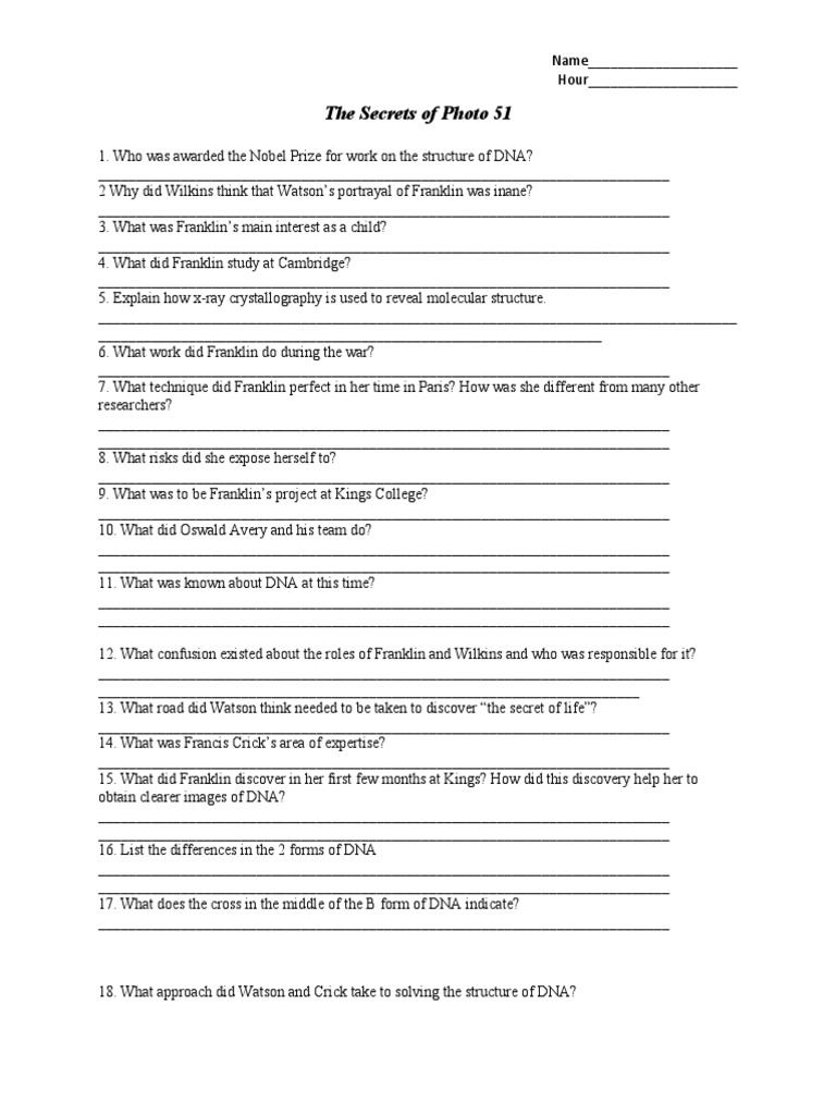 The Secrets of Photo 51 Video Questions | PDF | Francis Crick ...