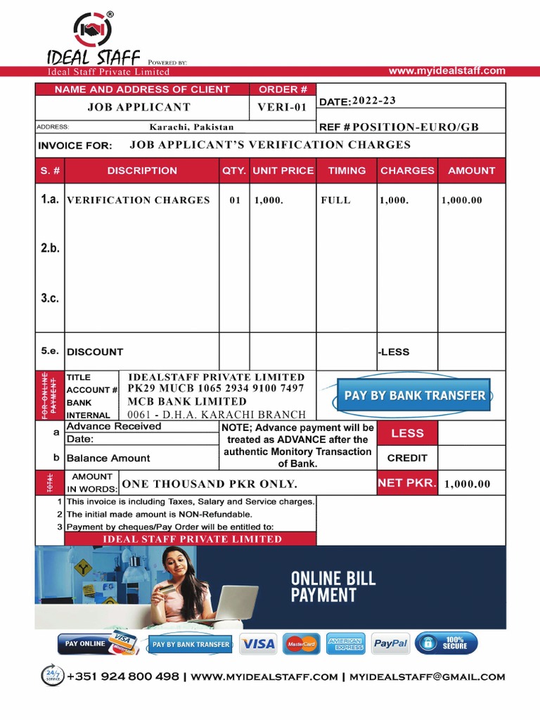 C - 1000 PKR Verification Charges - Invoice | PDF