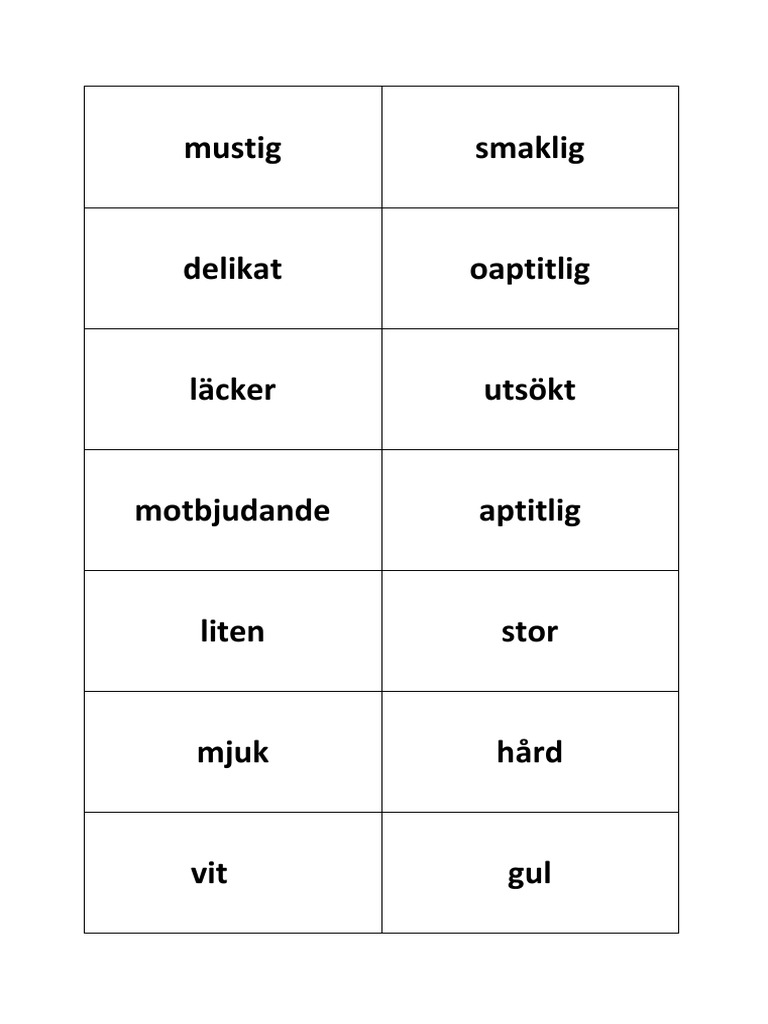 Ordkort Med Adjektiv | PDF