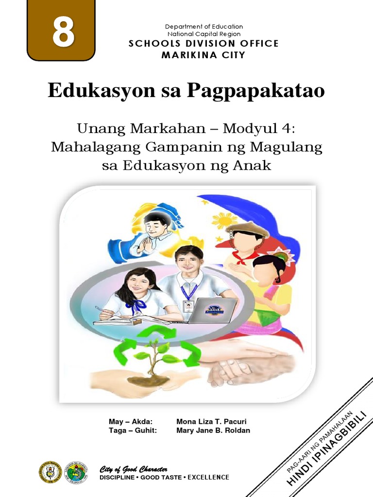 ESP8 - Q1 - MOD4 - WEEK4 - Mahalagang Gampanin NG Magulang Sa Edukasyon NG Anak - Final | PDF