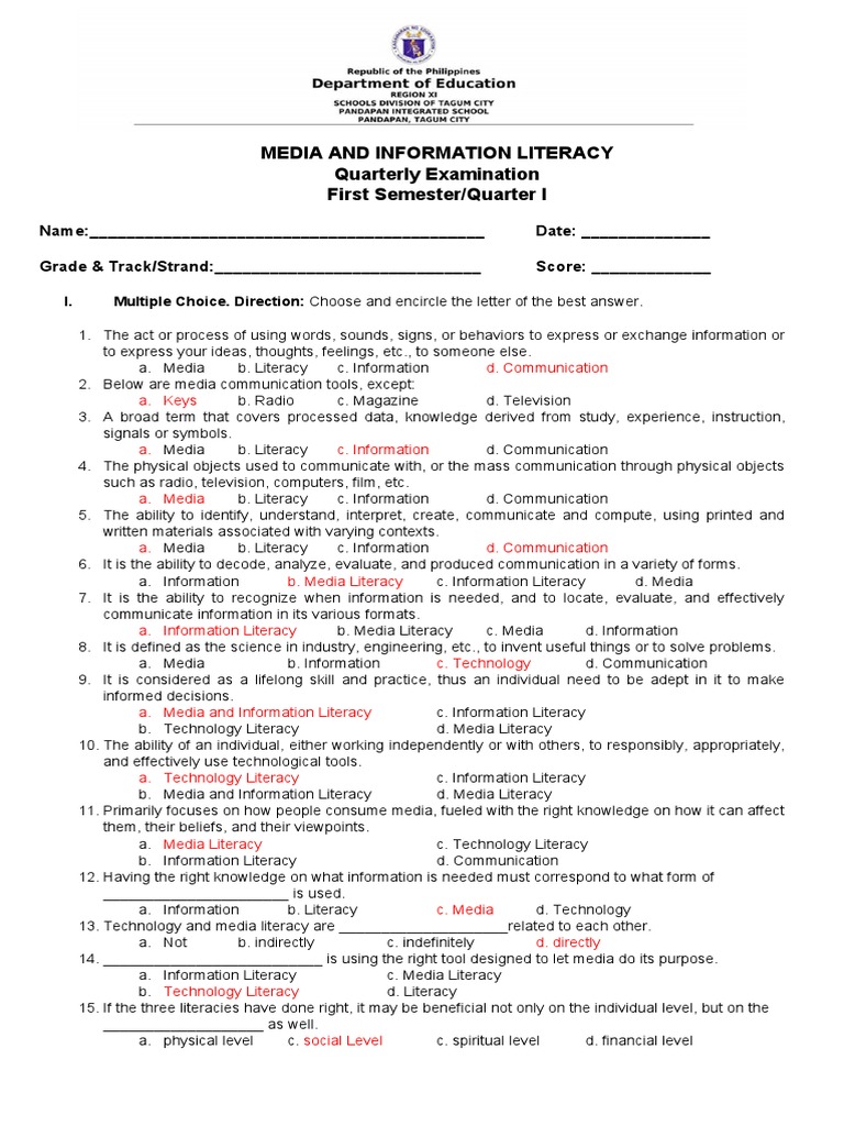 Grade 11 Media Literacy Exam Q1 | PDF | Information | Information Age