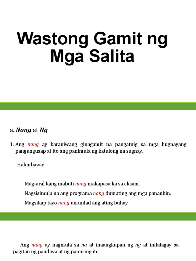 Wastong Gamit NG Mga Salita. | PDF