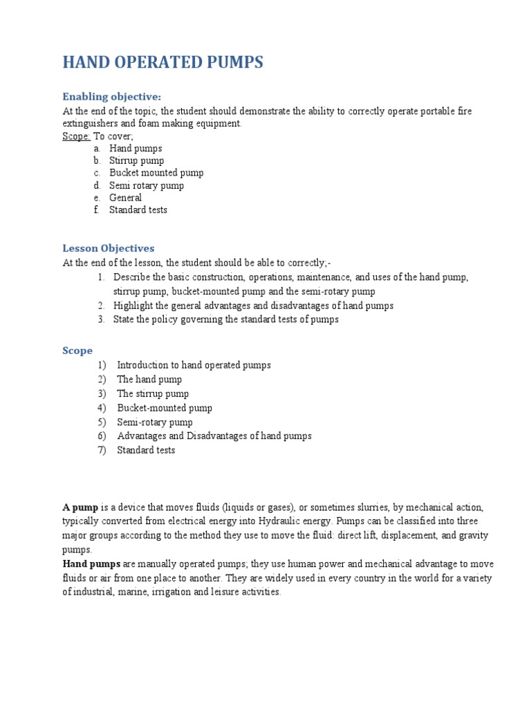 Hand Operated Pumps | PDF | Pump | Piston