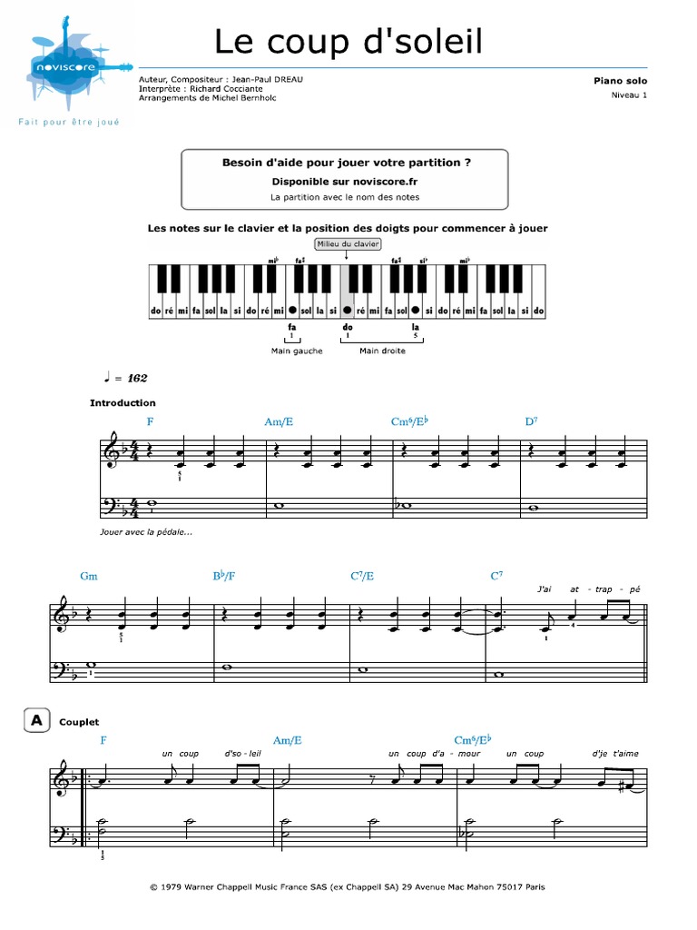 Le Coup de Soleil - Richard Cocciante - Noviscore - 3 P | PDF