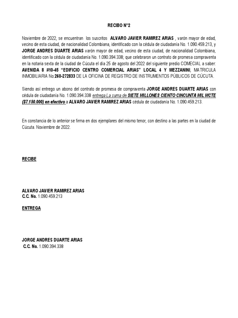 Recibo 2 Promesa Compraventa | PDF