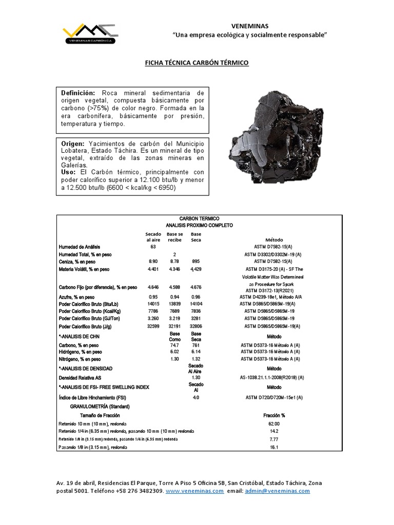 CARBON TERMICO Ficha Tecnica Permanente | PDF | Carbón | Ciencias de la ...