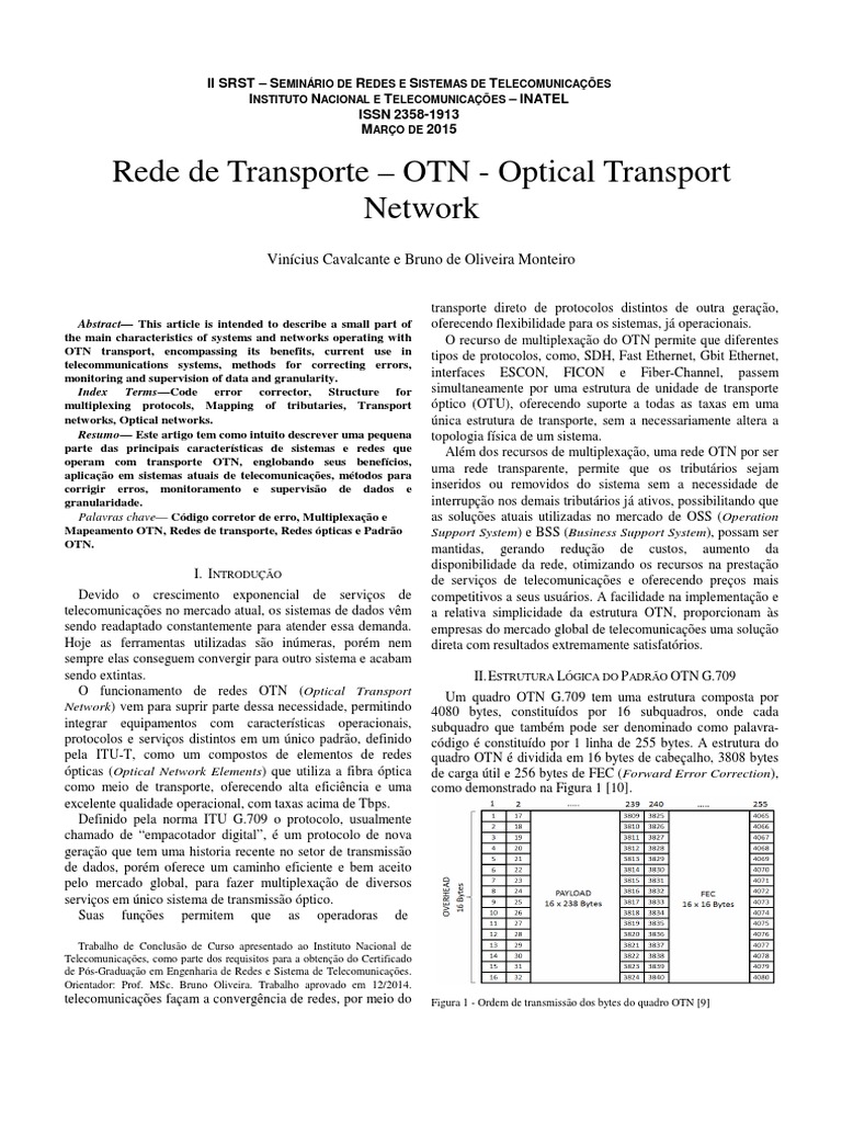 Rede de Transporte - OTN - Optical Transport Network | PDF | Rede de computadores | Byte