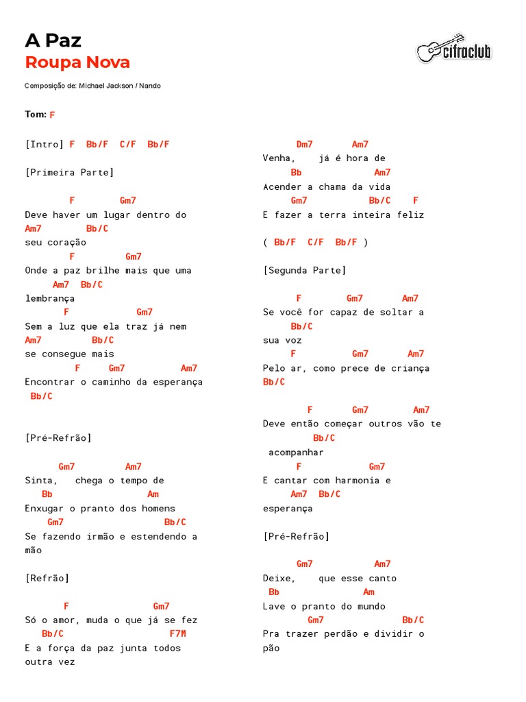 Cifra Club - Roupa Nova - A Paz | PDF | Amor