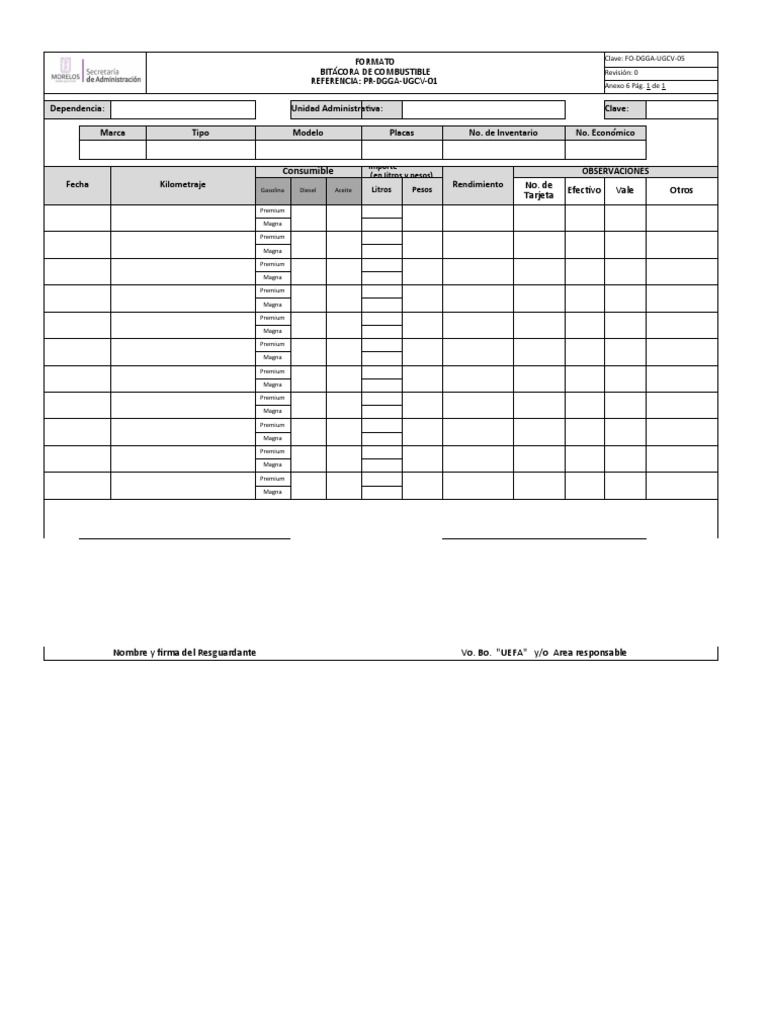 Fo Dggai Ugcv 05 Bitacora de Combustible | PDF