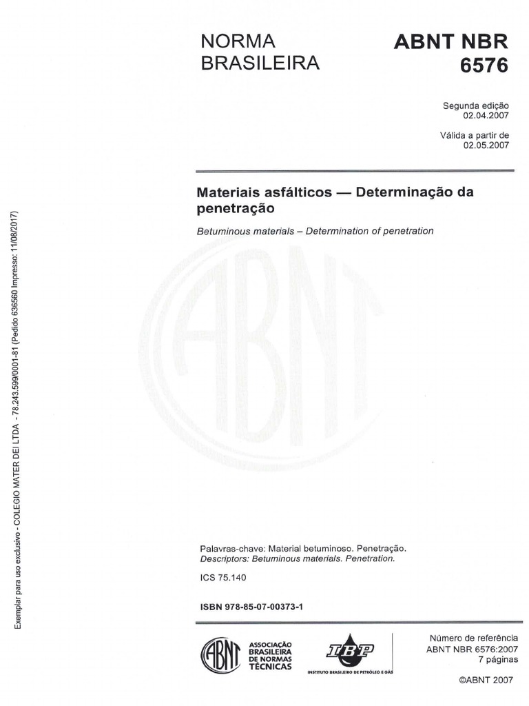 ABNT NBR 6576-2005 - Materiais Asfálticos - Determinação Da Penetração ...