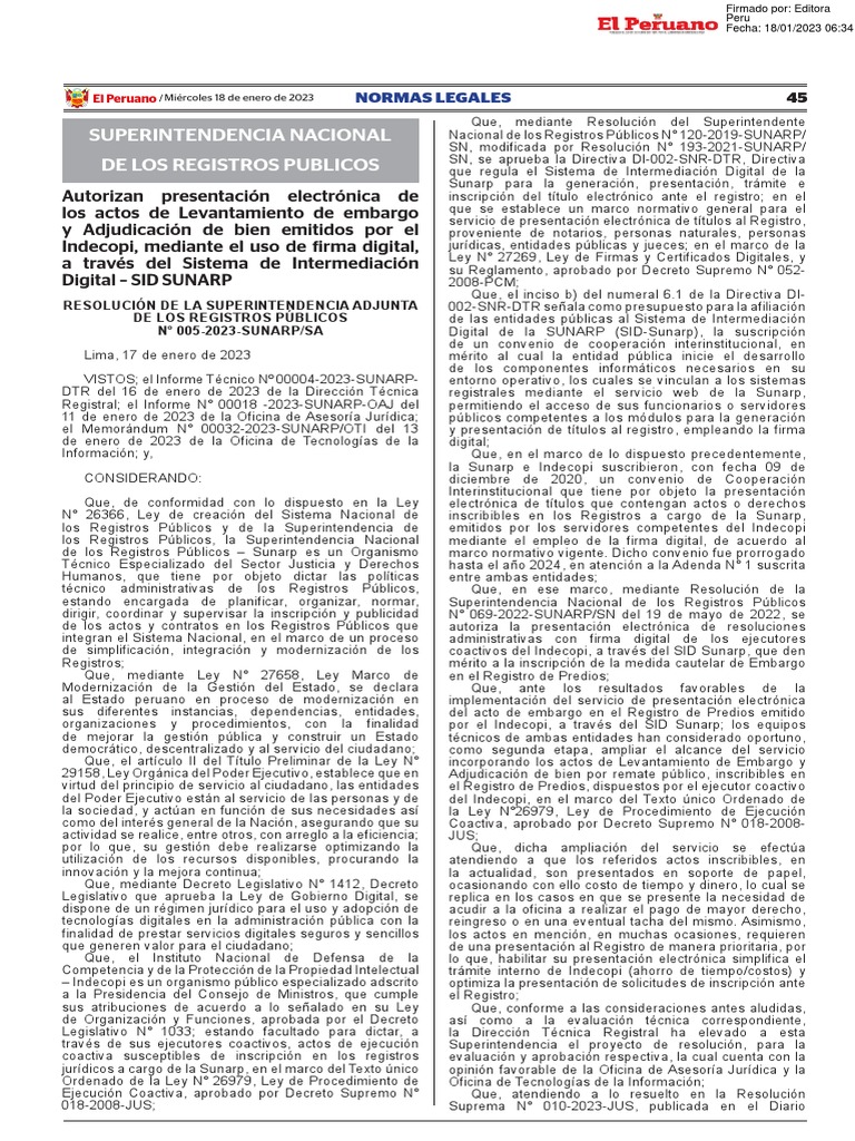 Superintendencia Nacional de Los Registros Publicos: Normas Legales | PDF | Administración ...