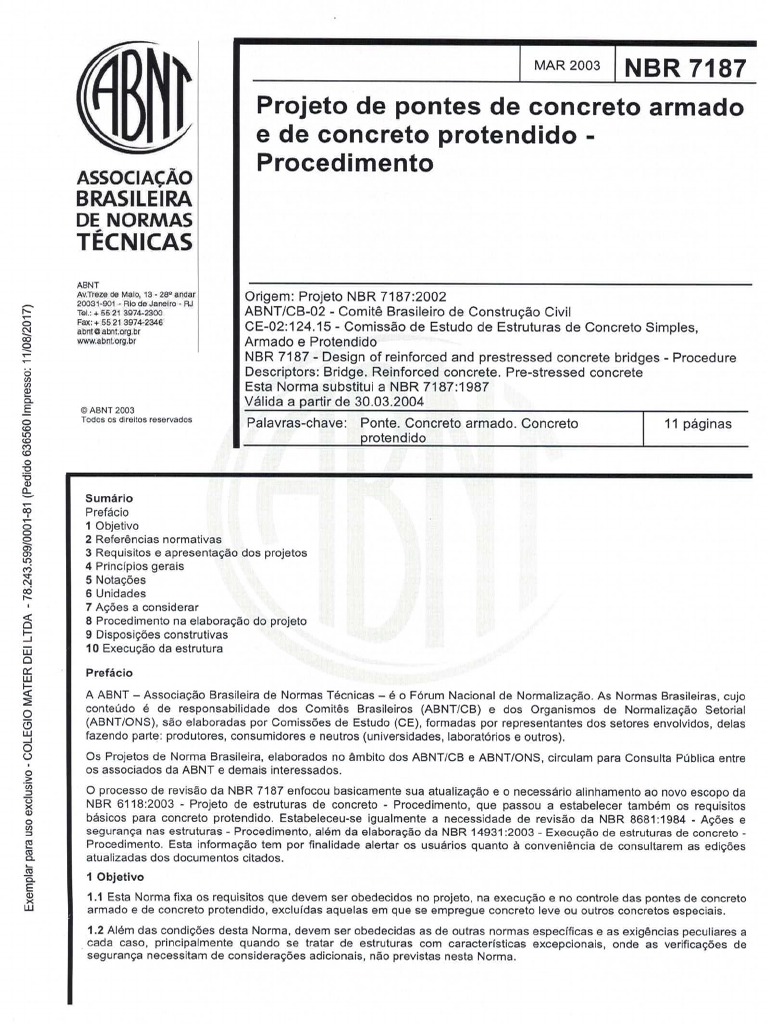 ABNT NBR 7187-2003 - Projeto de Pontes de Concreto Armado e de Concreto ...