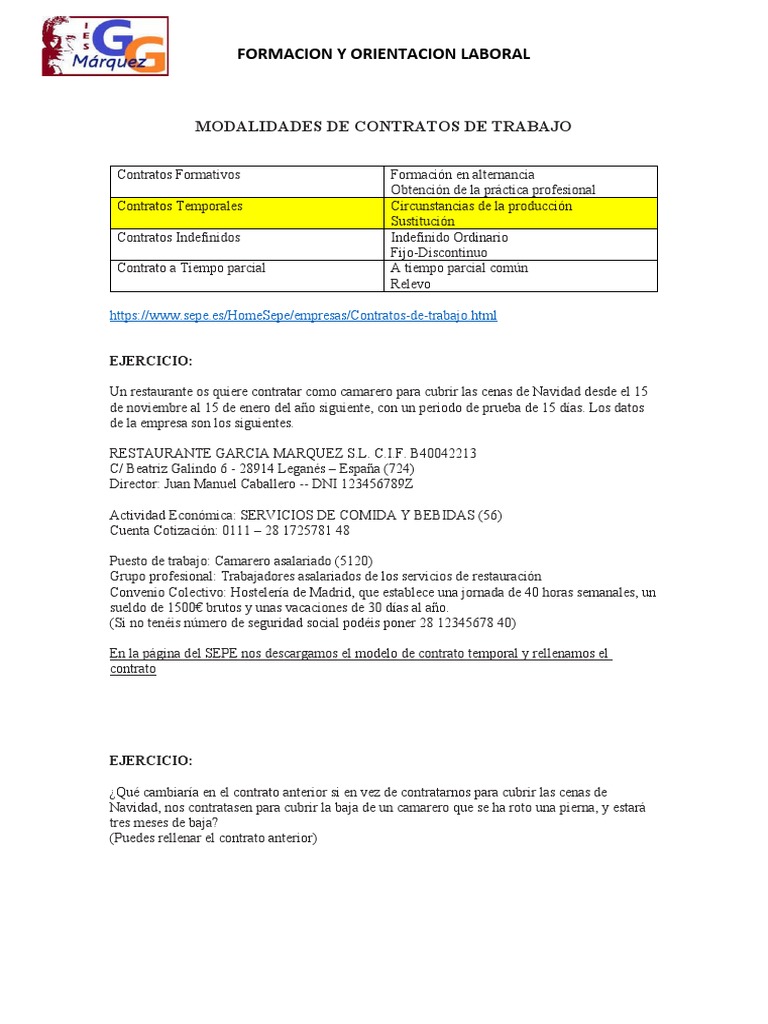 FOL 2-4 Contrato de Trabajo Temporal Completar | PDF