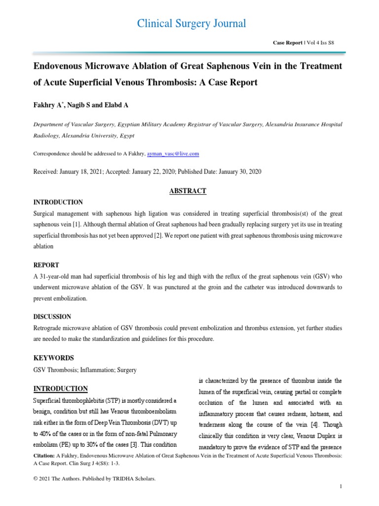 Endovenous Microwave Ablation of Great Saphenous Vein | PDF ... Endovenous Microwave Ablation of Great Saphenous Vein | PDF ...