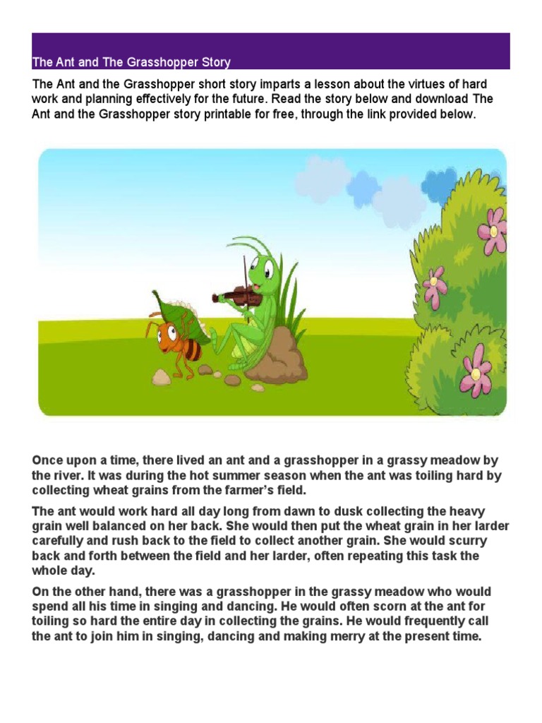 The Ant and the Grasshopper Lesson on Hard Work | PDF