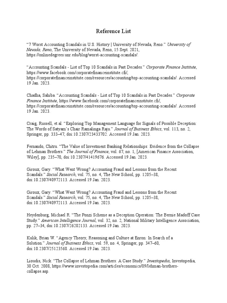 Reference List | PDF | Accounting | Business