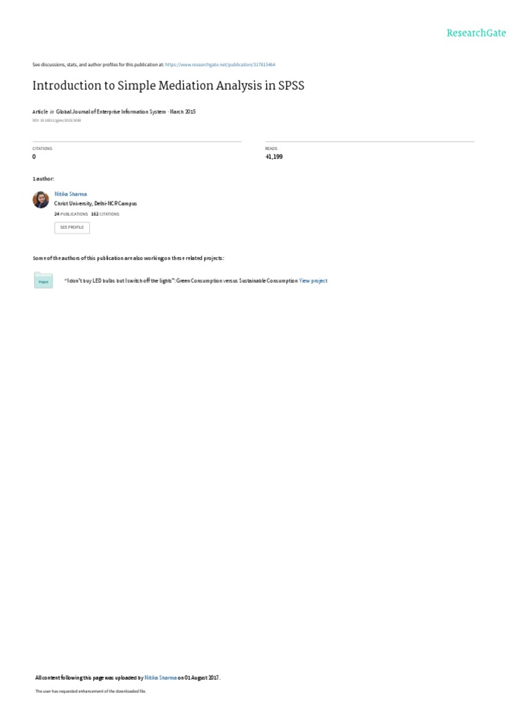 Introduction To Simple Mediation Analysis in SPSS | PDF | Regression Analysis | Spss