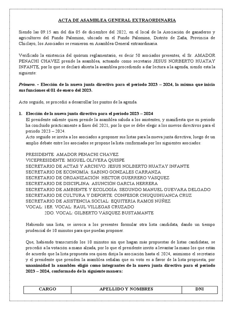 Modelo de Acta Junta Directiva | PDF