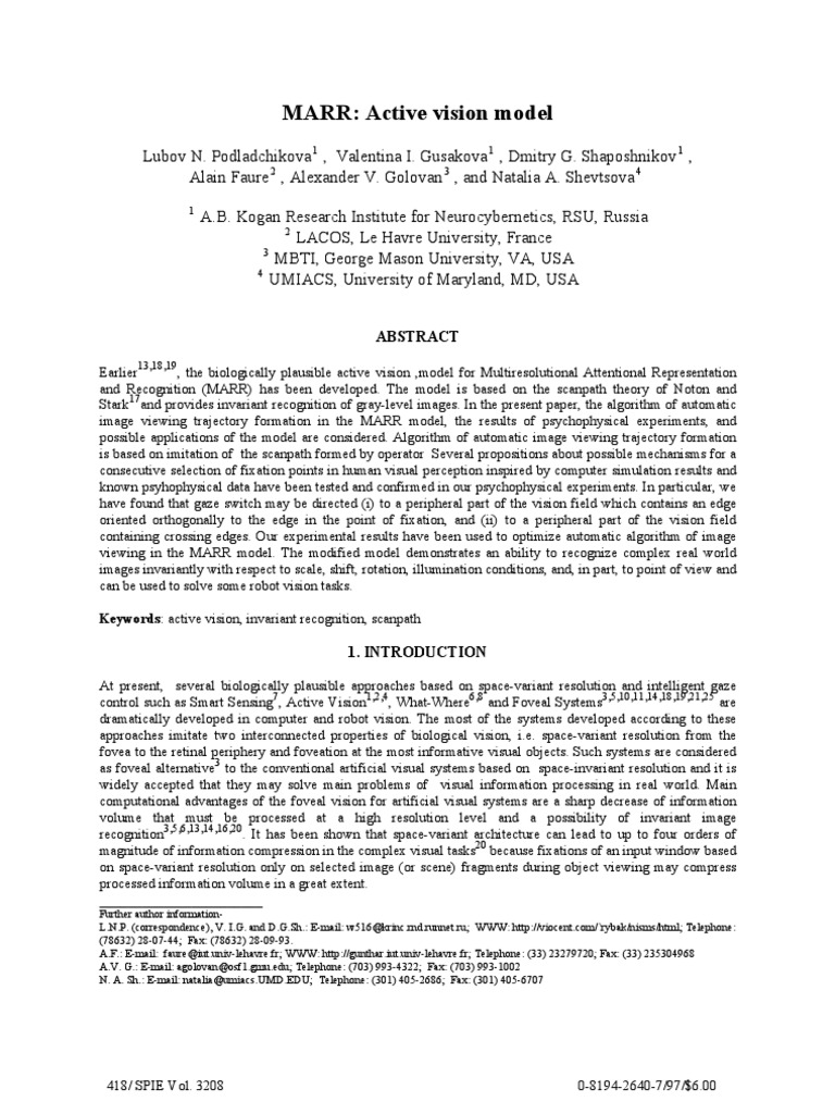 MARR: Active Vision Model | PDF | Visual Perception | Visual System