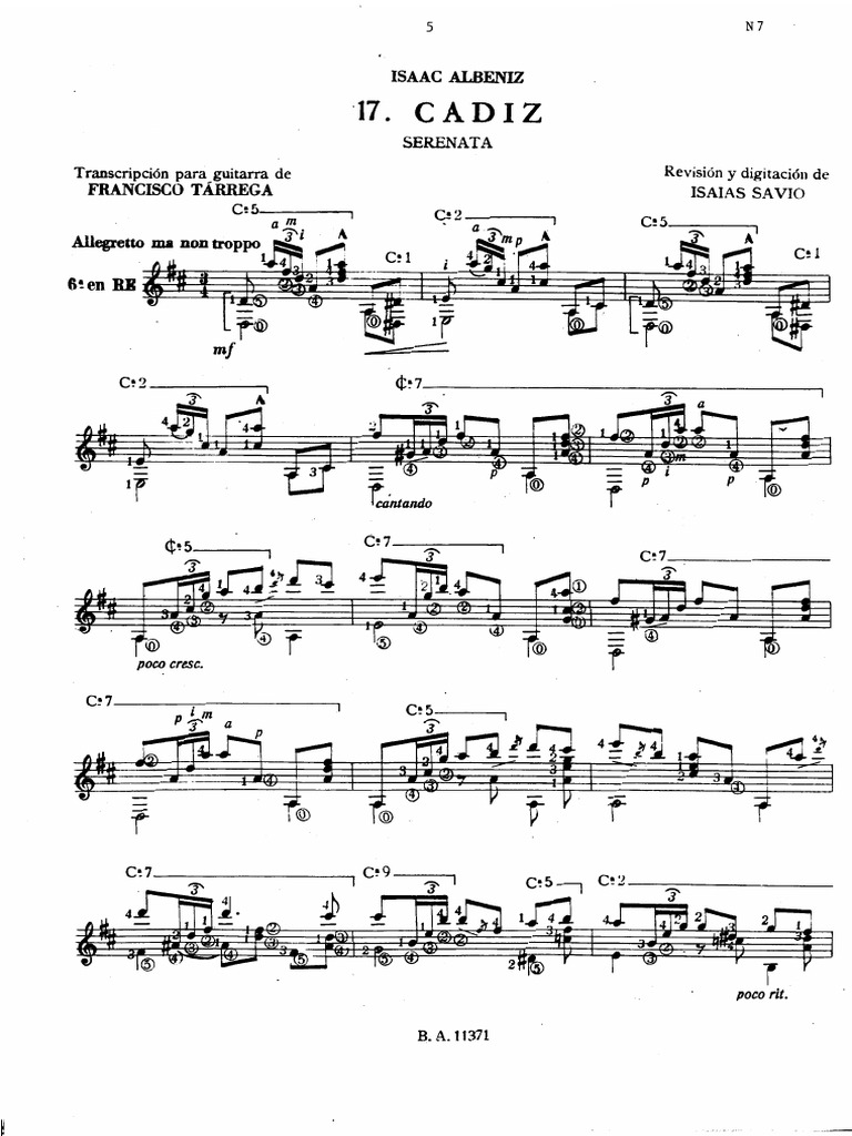 Cádiz - Suite Española Op 47 NR 4 (ALBENIZ) | PDF