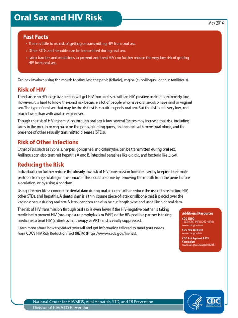Cdc Hiv Oral Sex Fact Sheet (1) | PDF | Oral Sex | Sexually Transmitted ...