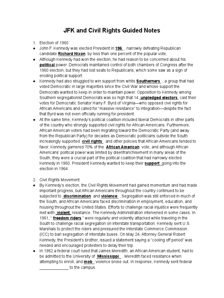 JFK and Civil Right Guided Notes - 4148790 | Download Free PDF ...