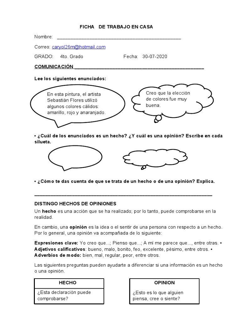 Distinguiendo hechos de opiniones a través de ejemplos | PDF