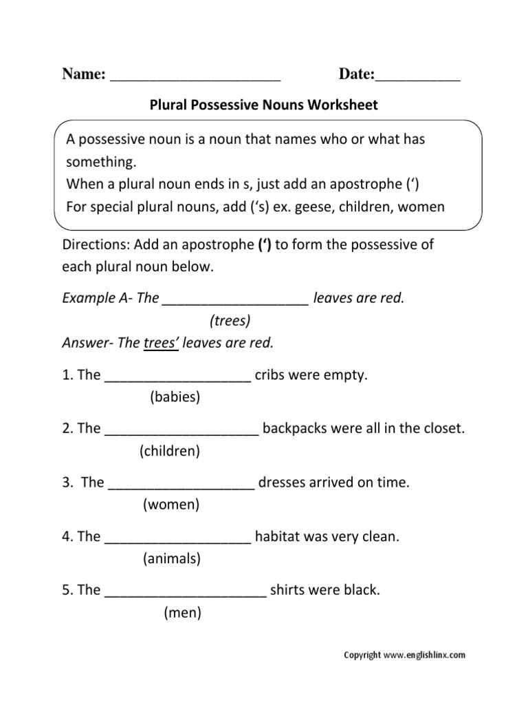 Plural Possessive Nouns Worksheet | PDF
