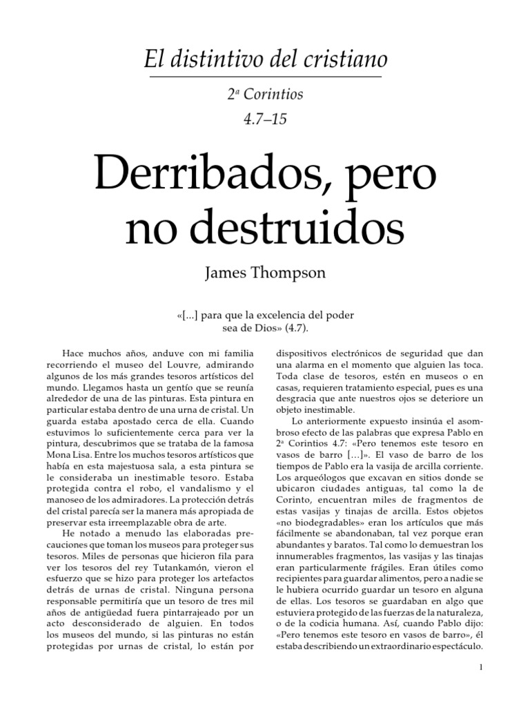 Derribados Pero No Destruidos 2 Cor 4.7-15 | PDF | Pablo el apóstol | Jesús