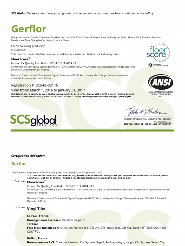 Gerflor 2016 Scs Fs 02146 Tiles s2 | PDF | Certification | Volatile ...