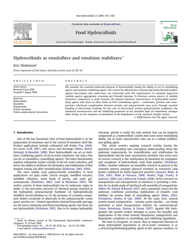 Hydrocolloids as Emulsifiers and Stabilizers | PDF | Emulsion | Colloid