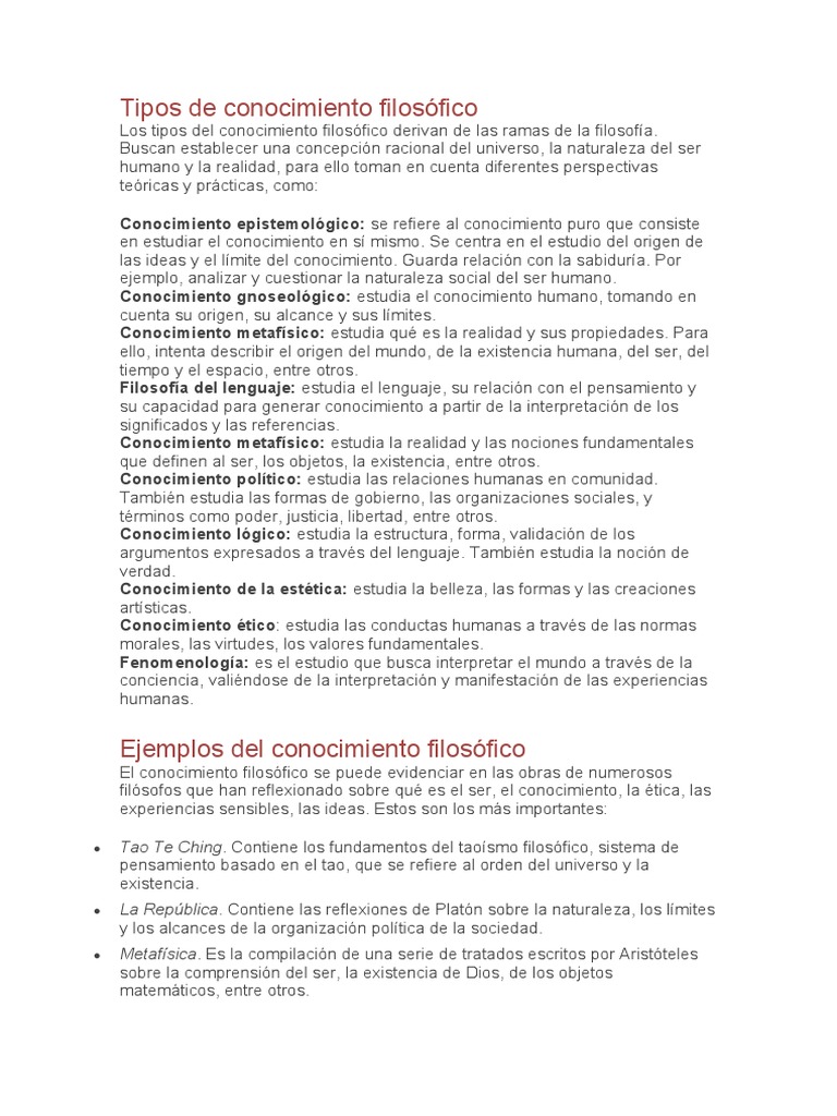 Tipos y Ejemplos de Conocimiento Filosófico | PDF | Conocimiento | Realidad