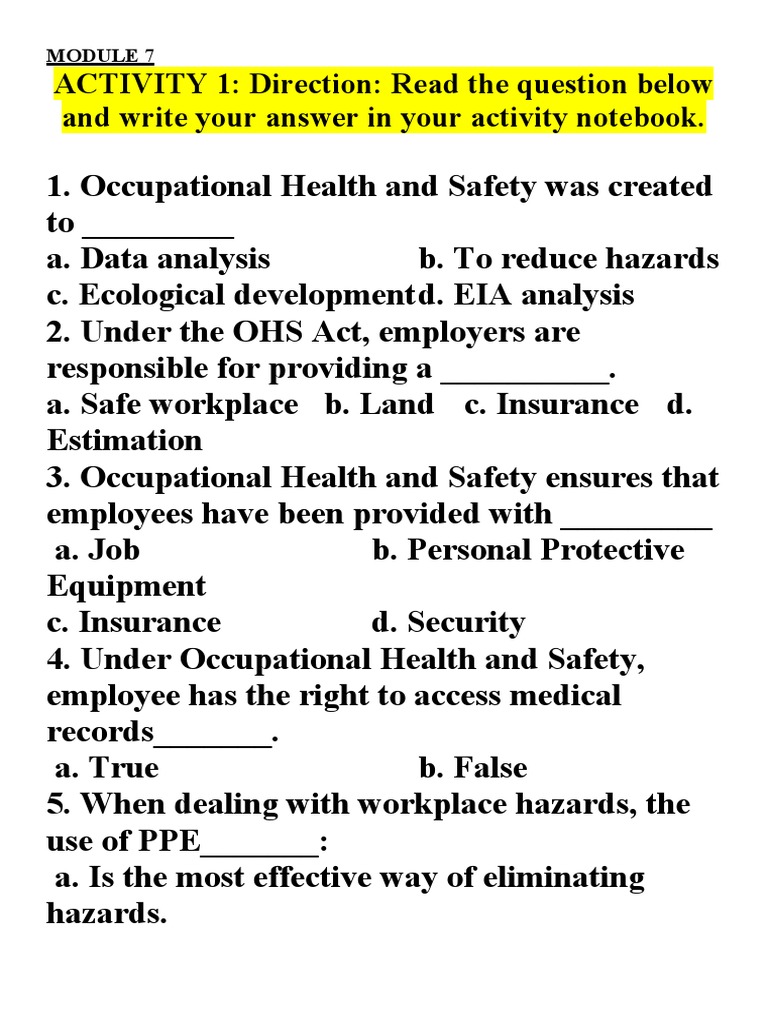 OHS-MODULE 7- OCCUPATIONAL HEALTH AND SAFETY IN CROP PRODUCTION | PDF | Occupational Safety And ...