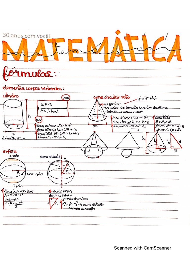 Matemática - Fórmulas Dos Corpos Redondo | PDF