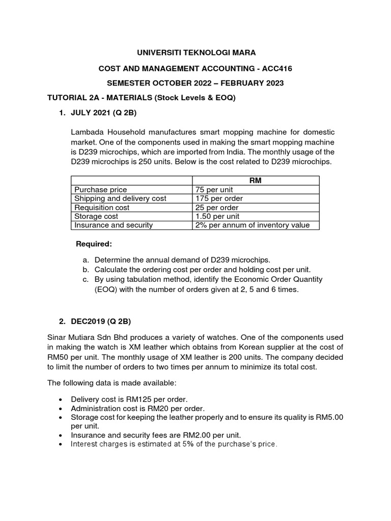 ACC416 EOQ Tabulation Assignment 1 | PDF | Market (Economics ...