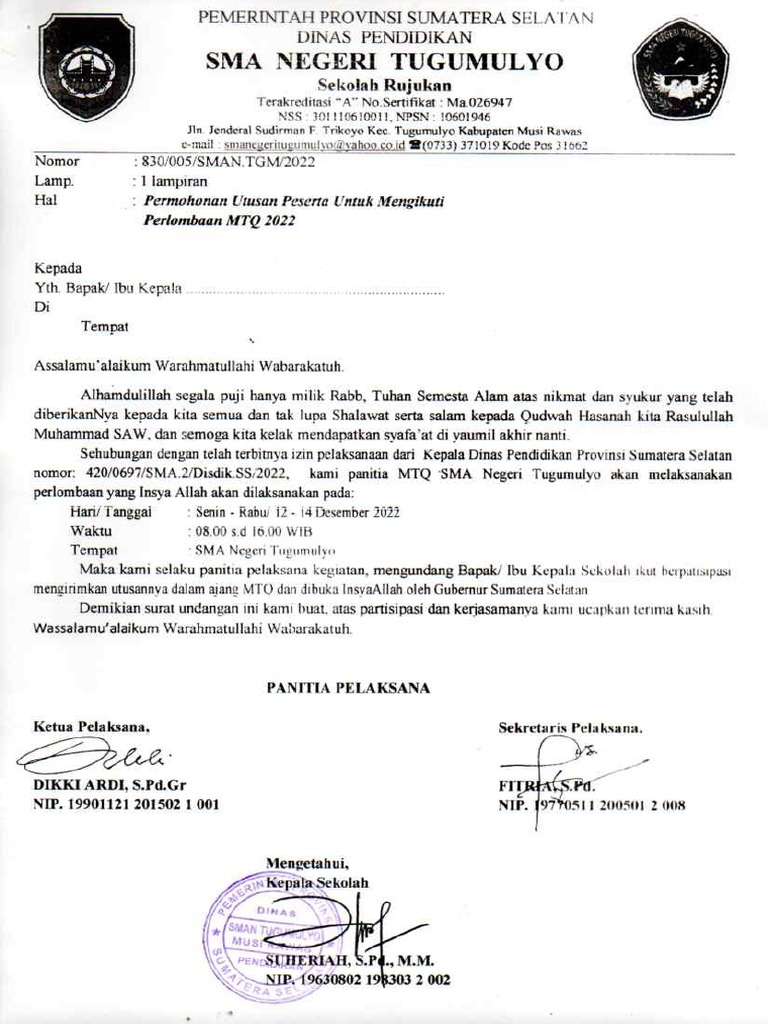 Undangan Mtq. Sman TGM | PDF