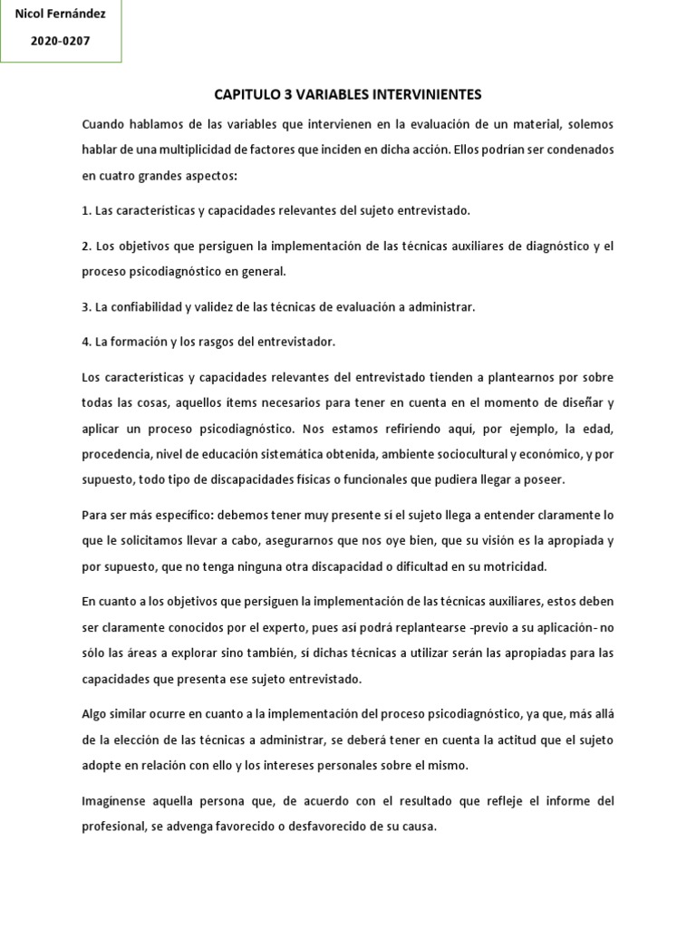 Capitulo 3 Variables Intervinientes | PDF | Evaluación | Invalidez