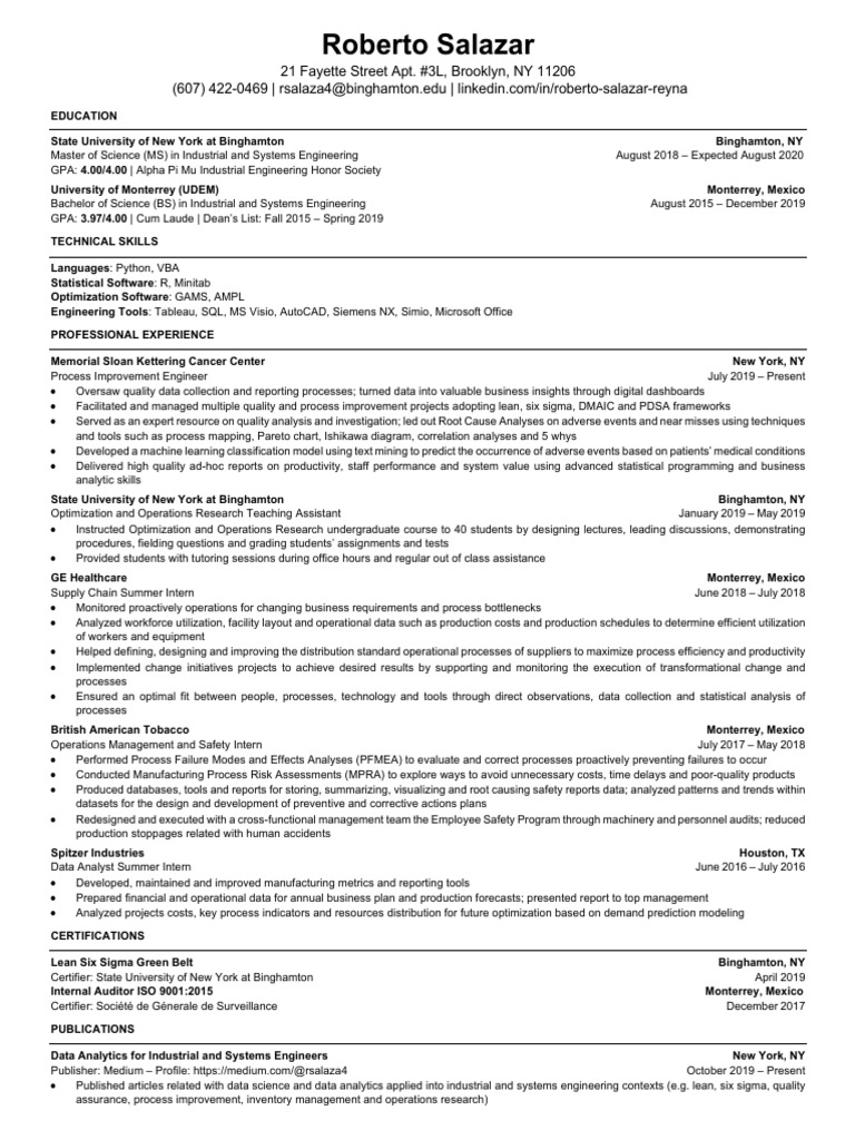 Roberto Salazar - Resume | PDF | Supply Chain | Data Analysis Roberto Salazar - Resume | PDF | Supply Chain | Data Analysis