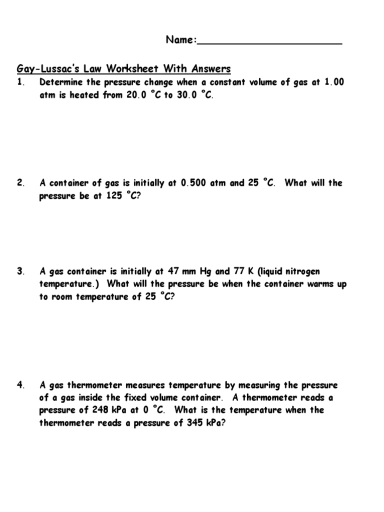 Gay Lussac - S Law Worksheet | PDF | Technology & Engineering