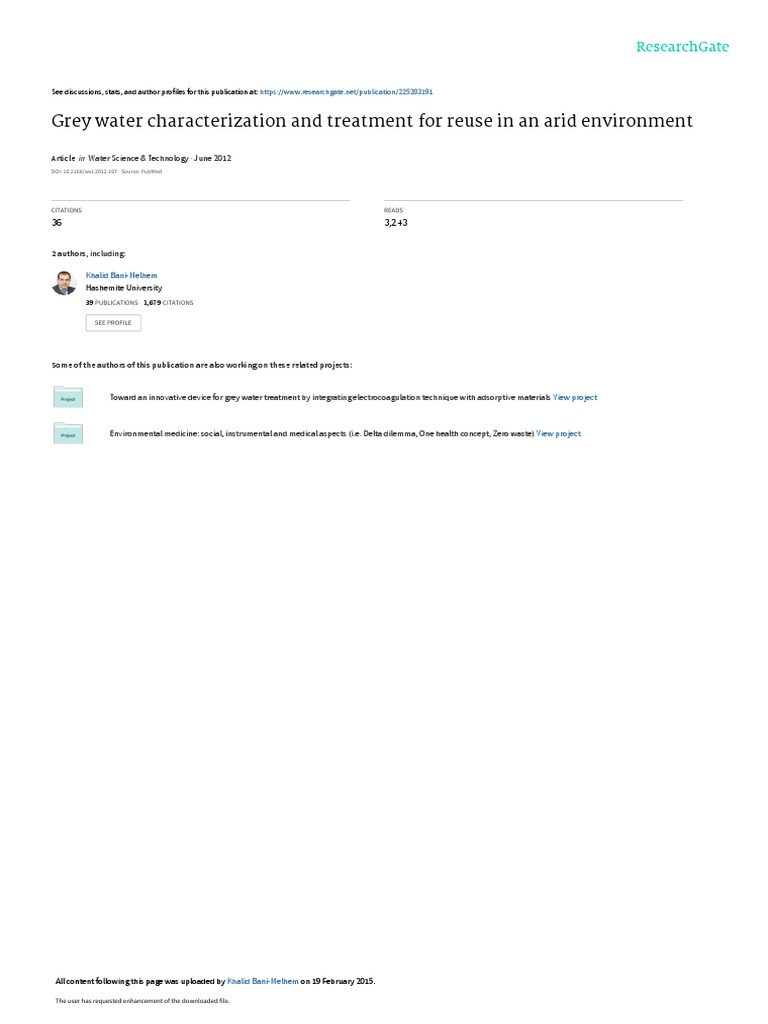 Grey Water Characterization and Treatment For Reuse | PDF | Reclaimed ...