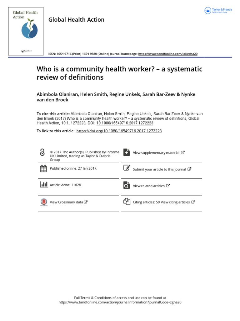 Who Is A Community Health Worker A Systematic Review of Definitions ...