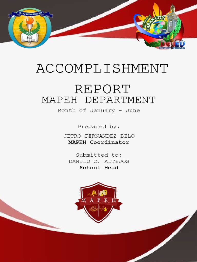 Accomplishment Report Mapeh Department | PDF
