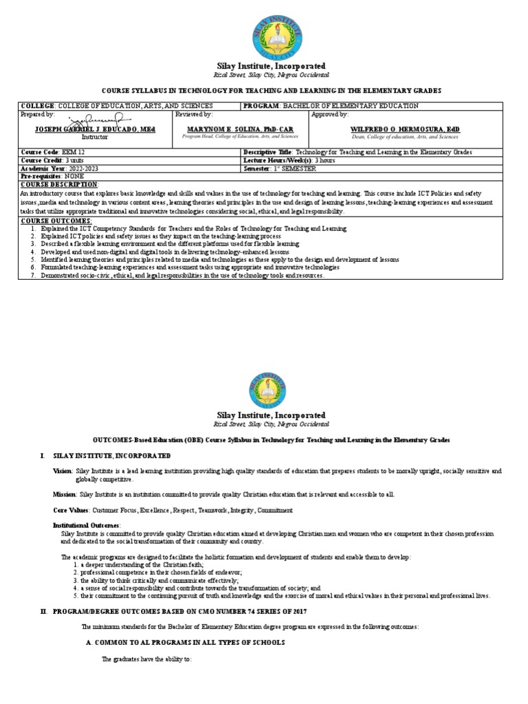 EDUCADO Course Syllabus TTL BEEd | PDF | Educational Technology ...