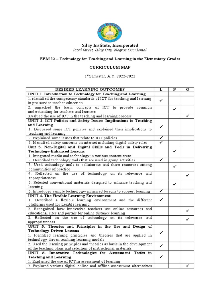Technology for Teaching Curriculum Map | PDF | Educational Technology ...