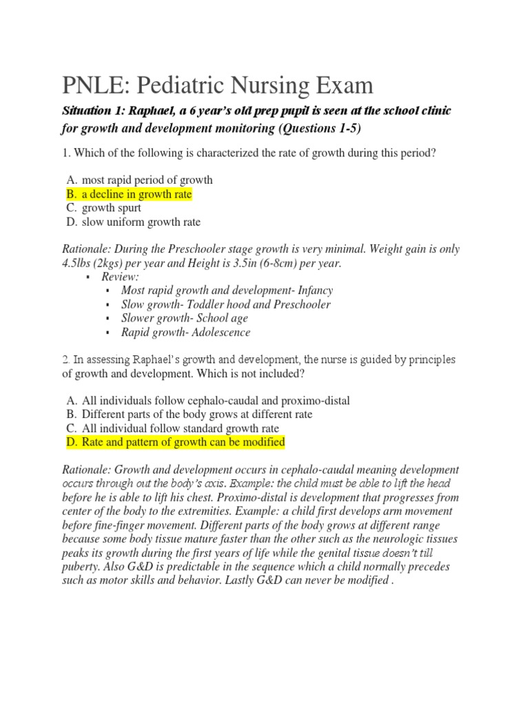 PNLE Pediatric Nursing Exam - Reviewer | PDF