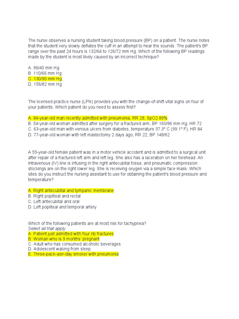 Funda Practice Questions | PDF | Blood Pressure | Causes Of Death
