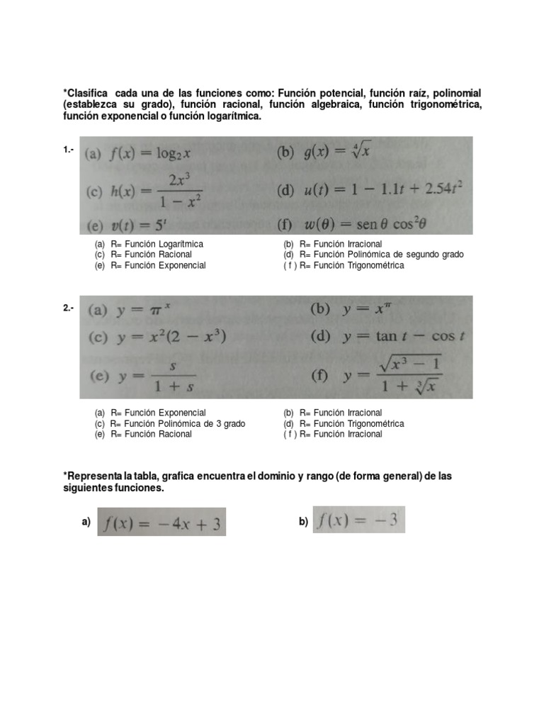 Clasifica Cada Una de Las Funciones | PDF | Función (Matemáticas) | Logaritmo