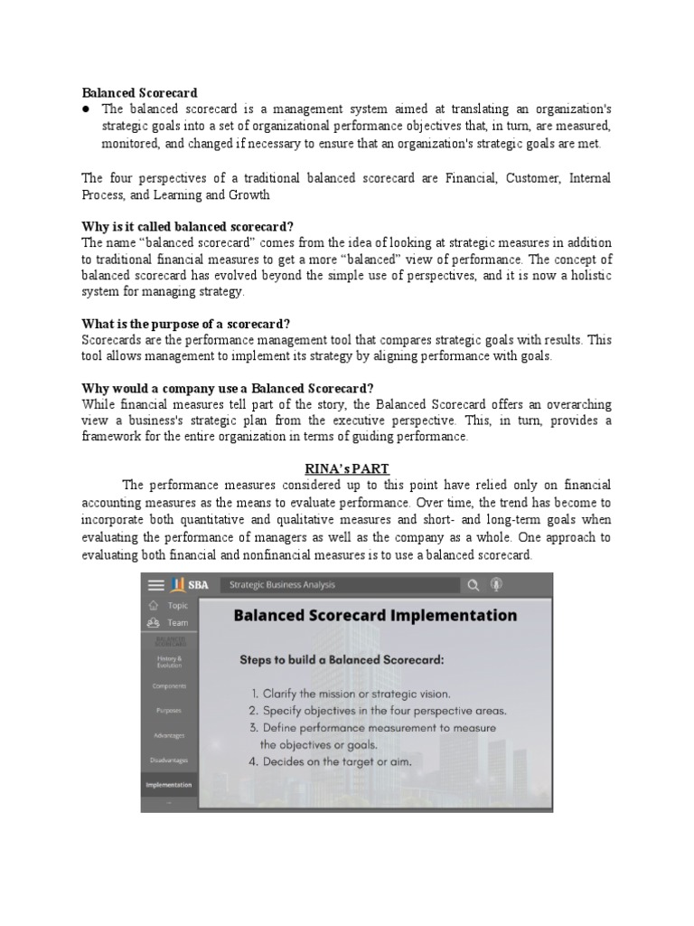 SBA Balanced-Scorecard Script | PDF | Goal | Strategic Planning