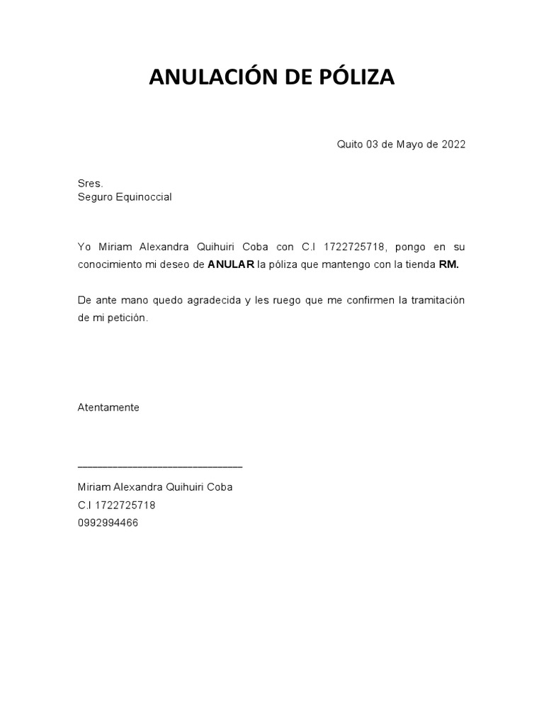 Anulación de Póliza | PDF